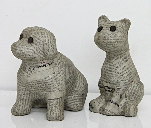 Recycled Paper Dog Sculpture DIY Boston Terrier Papercraft | 100%